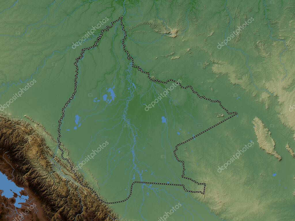 El Beni, departamento de Bolivia. Mapa de elevación de colores con ...