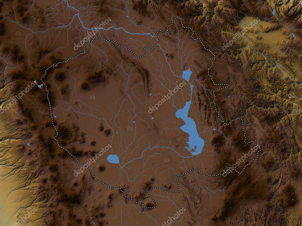 Oruro, departamento de Bolivia. Mapa de elevación de colores con lagos ...