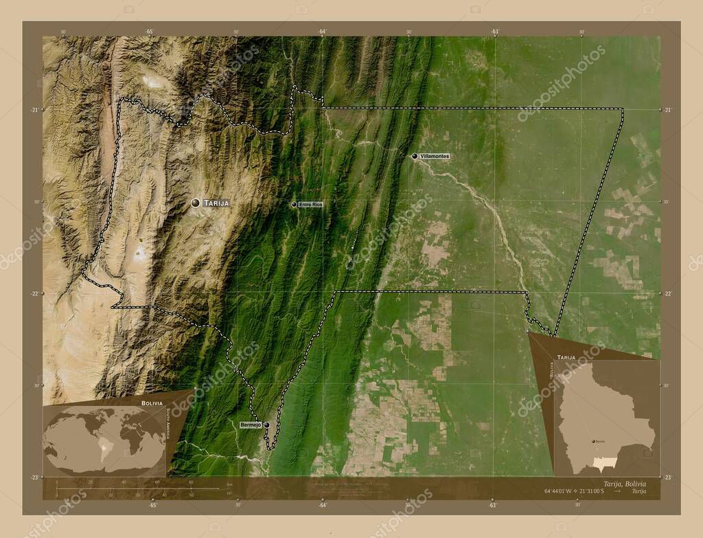 Tarija, departamento de Bolivia. Mapa satelital de baja resolución ...