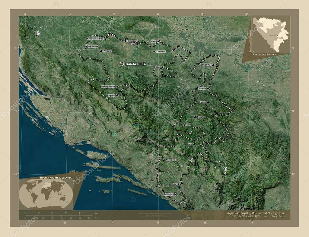 Repuplika Srpska, entidad de Bosnia y Herzegovina. Mapa satelital de ...