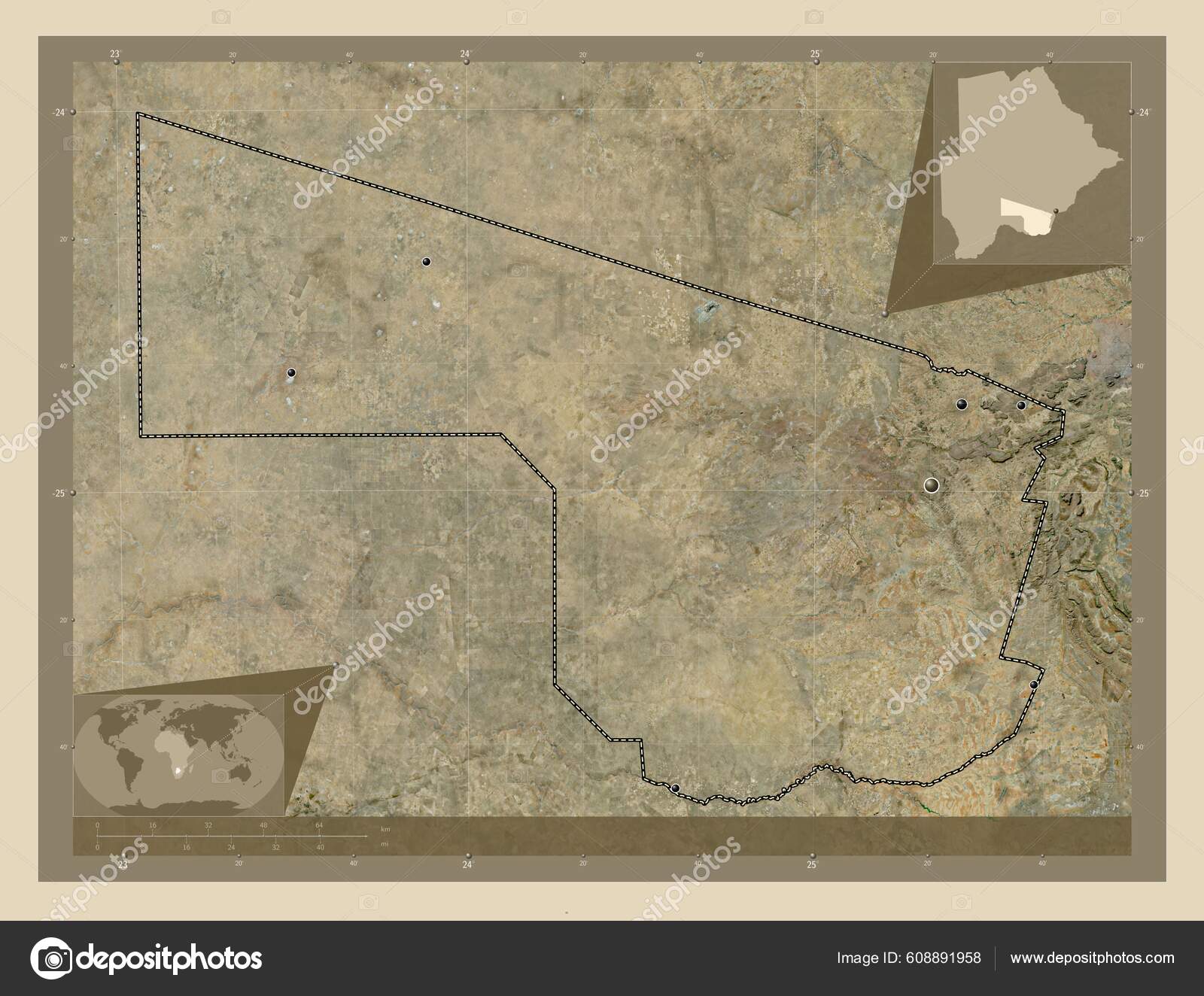 Southern District Botswana High Resolution Satellite Map Locations ...