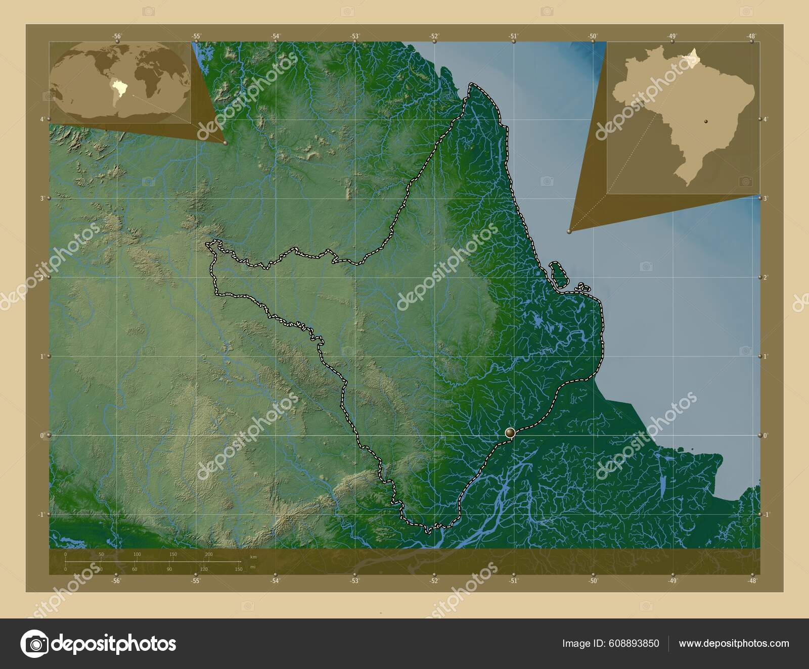 Amapa State Brazil Colored Elevation Map Lakes Rivers Corner Auxiliary ...