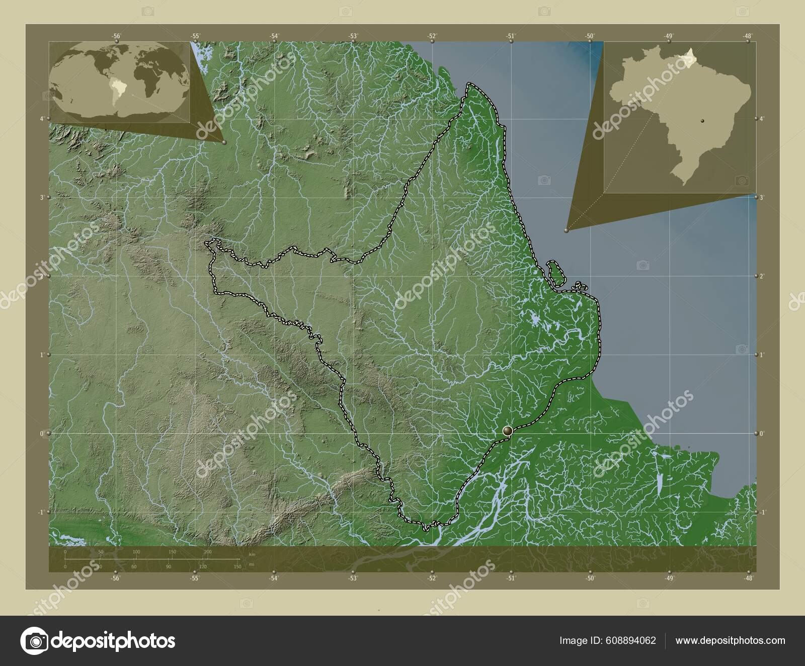 Amapa State Brazil Elevation Map Colored Wiki Style Lakes Rivers ...
