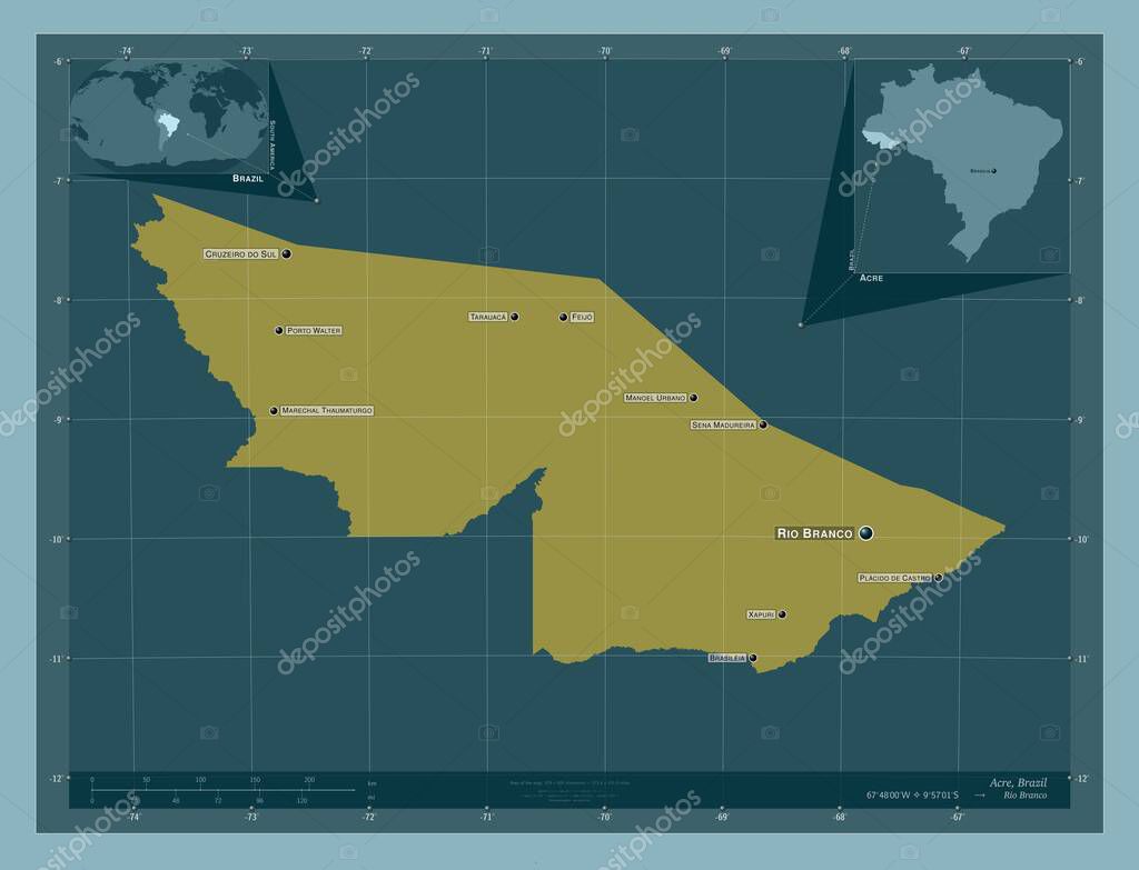 Acre, estado de Brasil. Forma de color sólido. Ubicaciones y nombres de ...
