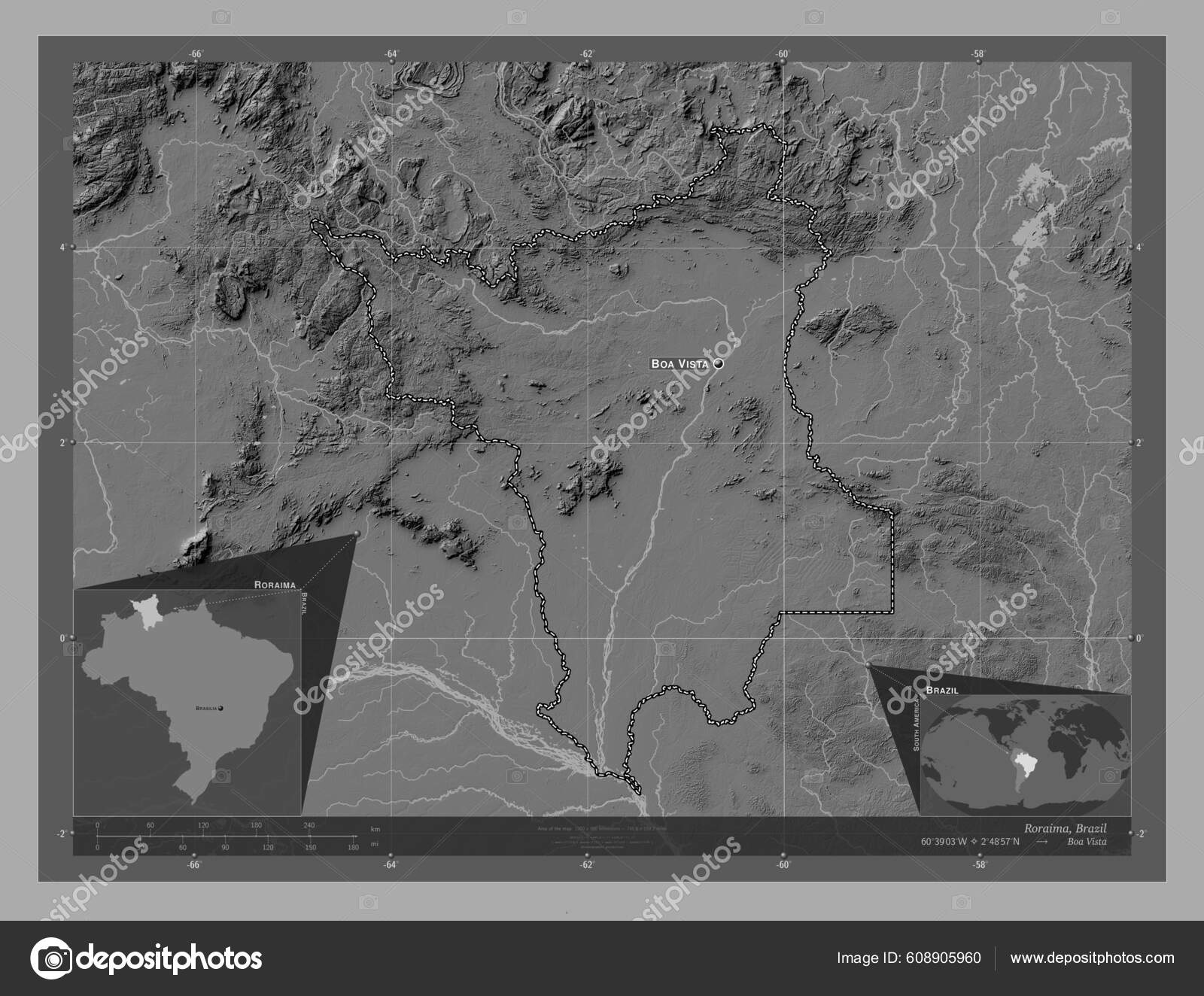 Roraima Estado Brasil Mapa Elevación Bilevel Con Lagos Ríos Ubicaciones — Foto de stock © Yarr65 ...