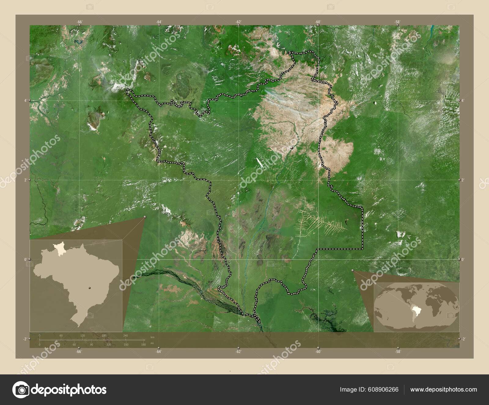 Roraima Estado Brasil Mapa Satelital Alta Resolución Ubicaciones Las Principales — Foto de stock ...