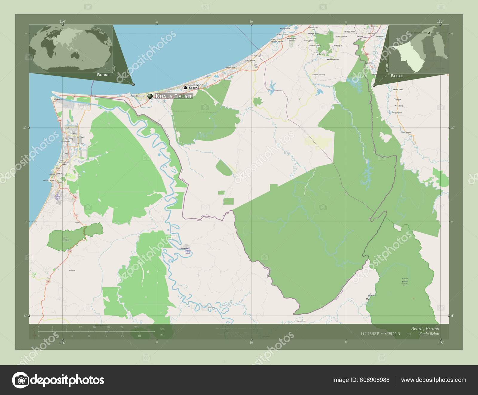 Belait District Brunei Open Street Map Locations Names Major Cities ...