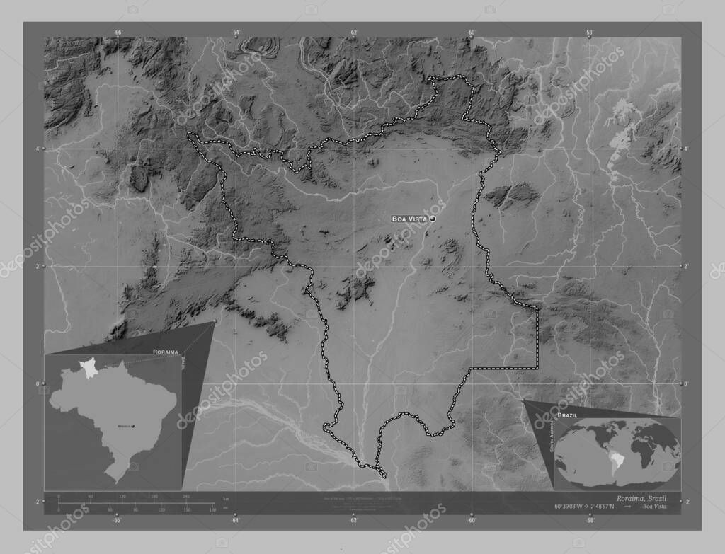 Roraima, estado de Brasil. Mapa de elevación a escala de grises con ...
