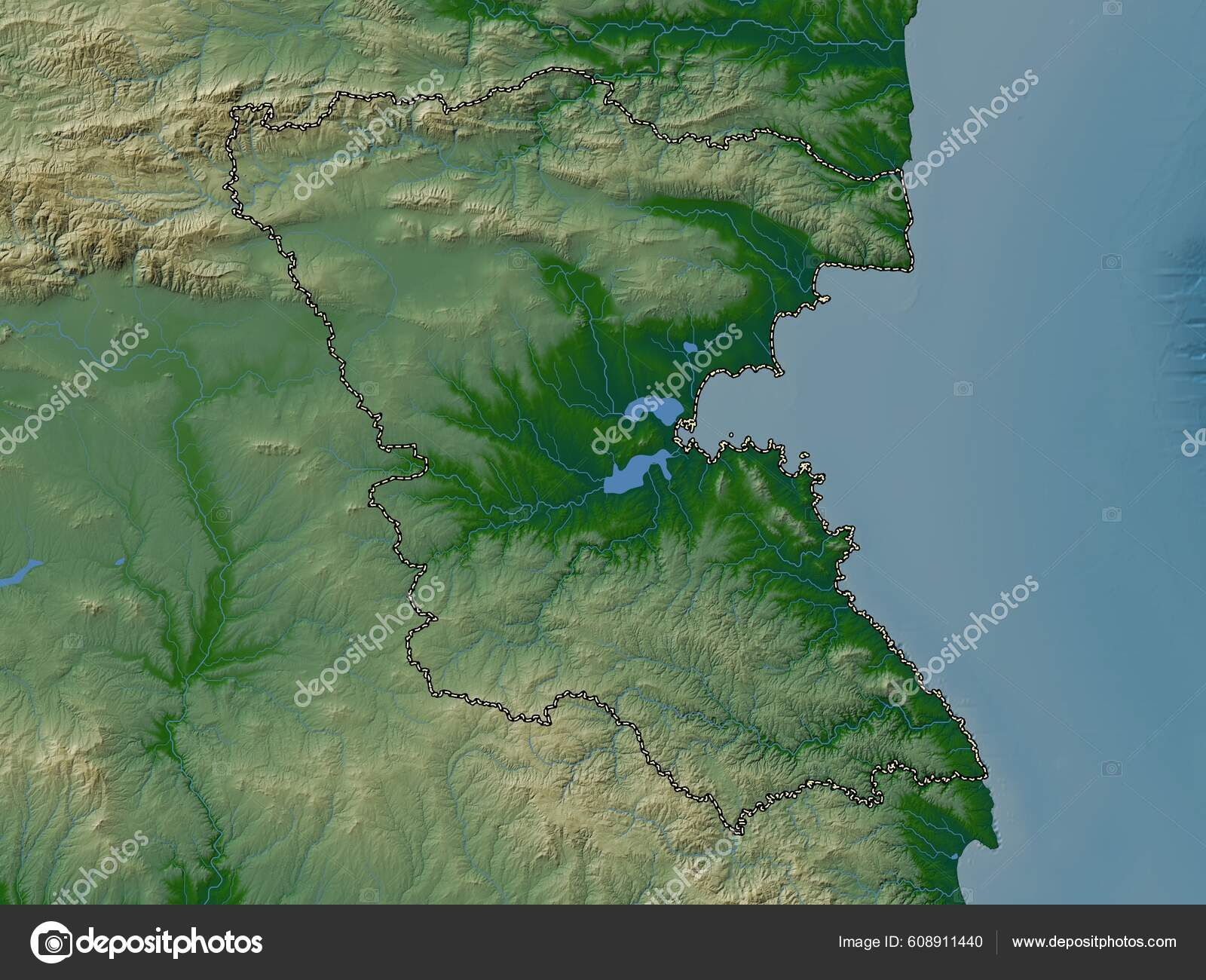 Burgas Province Bulgaria Colored Elevation Map Lakes Rivers — Stock ...