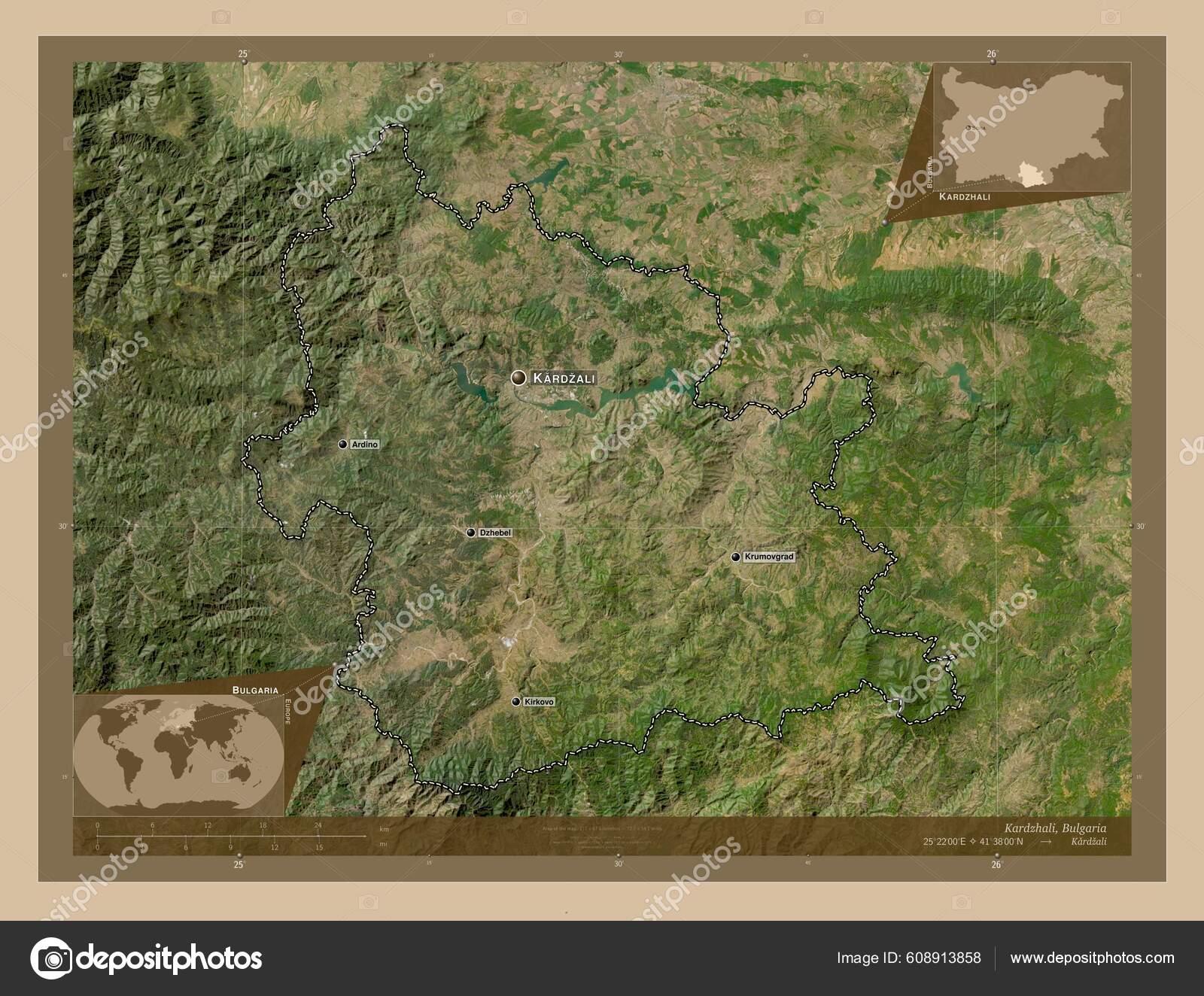 Kardzhali Province Bulgaria Low Resolution Satellite Map Locations ...