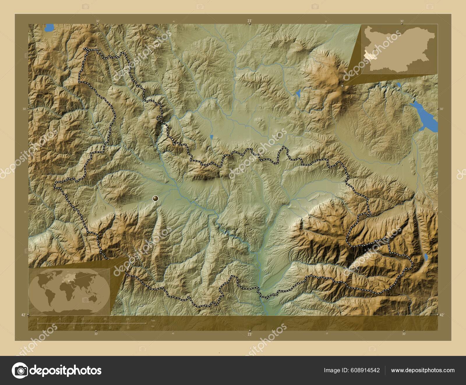 Kyustendil Province Bulgaria Colored Elevation Map Lakes Rivers Corner ...