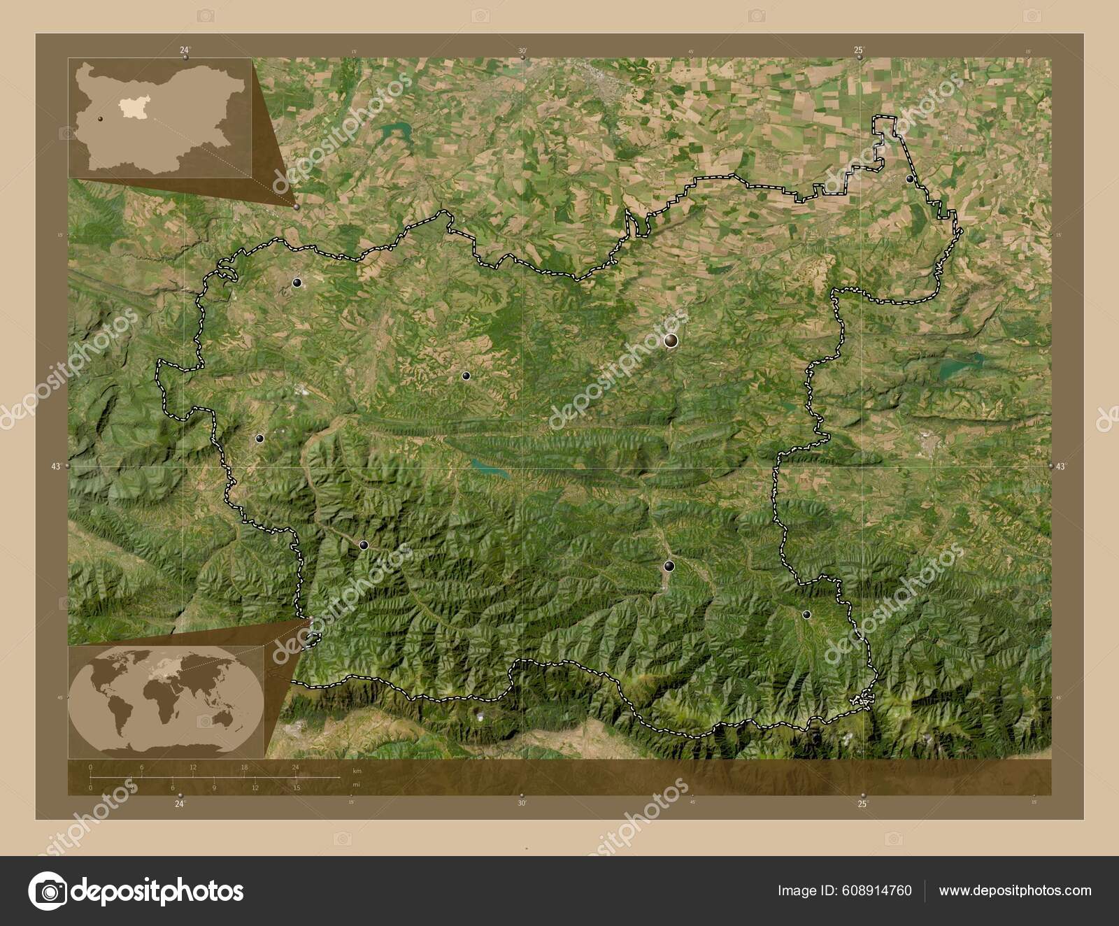 Lovech Province Bulgaria Low Resolution Satellite Map Locations Major ...