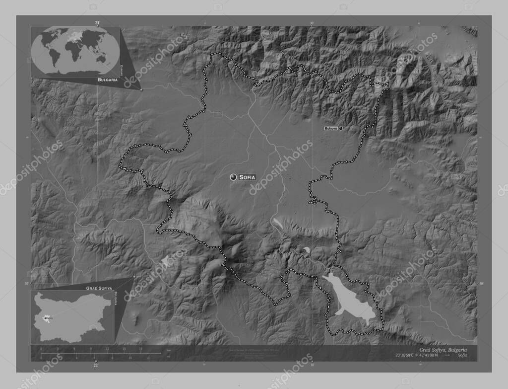 Grad Sofiya, provincia de Bulgaria. Mapa de elevación a escala de ...