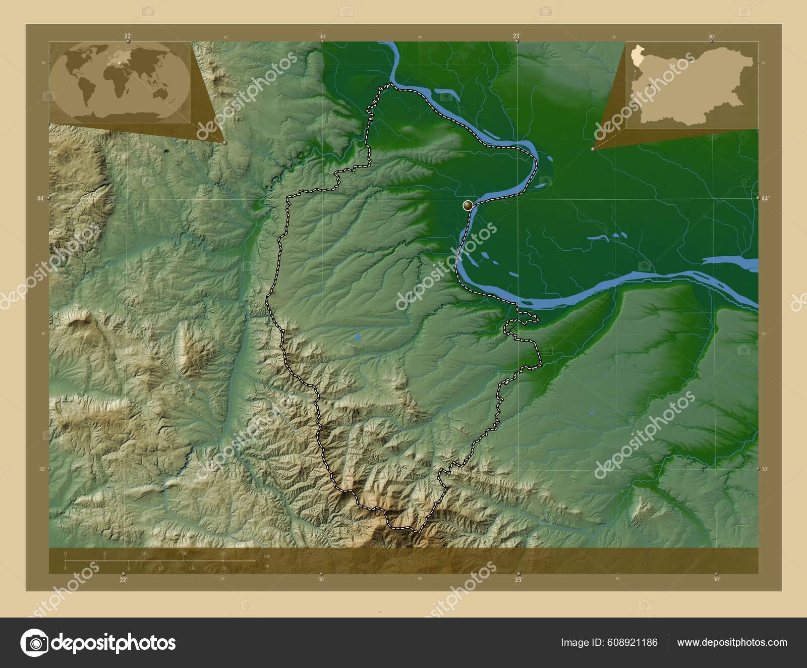 Vidin Province Bulgaria Colored Elevation Map Lakes Rivers Corner ...