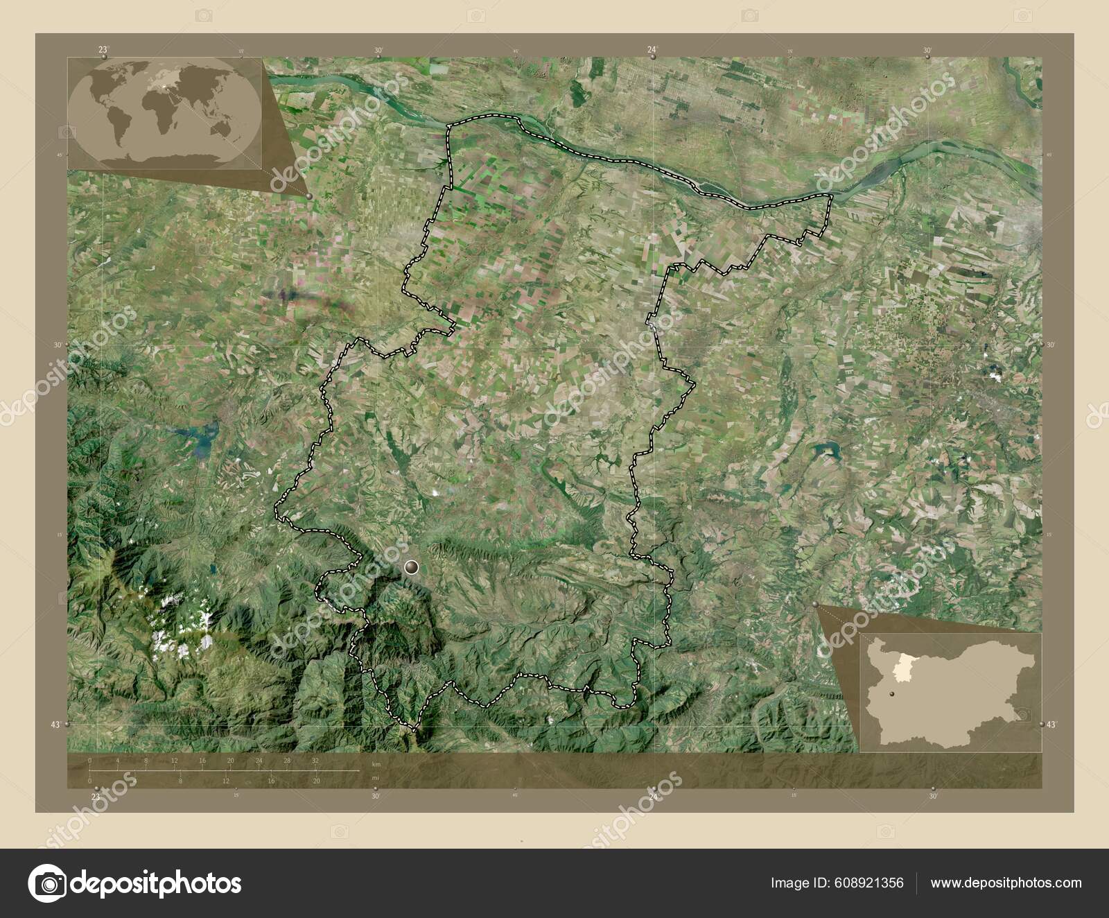 Vratsa Province Bulgaria High Resolution Satellite Map Corner Auxiliary ...