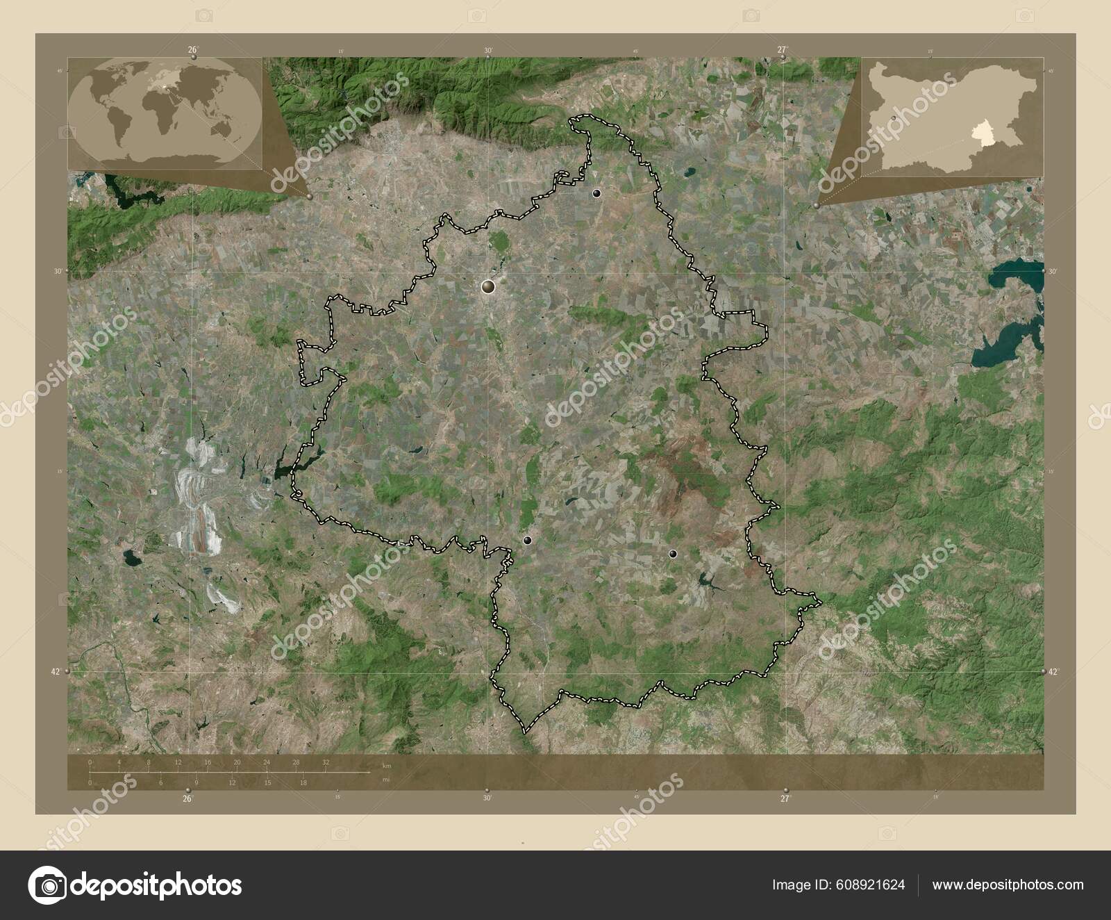 Yambol Province Bulgaria High Resolution Satellite Map Locations Major ...