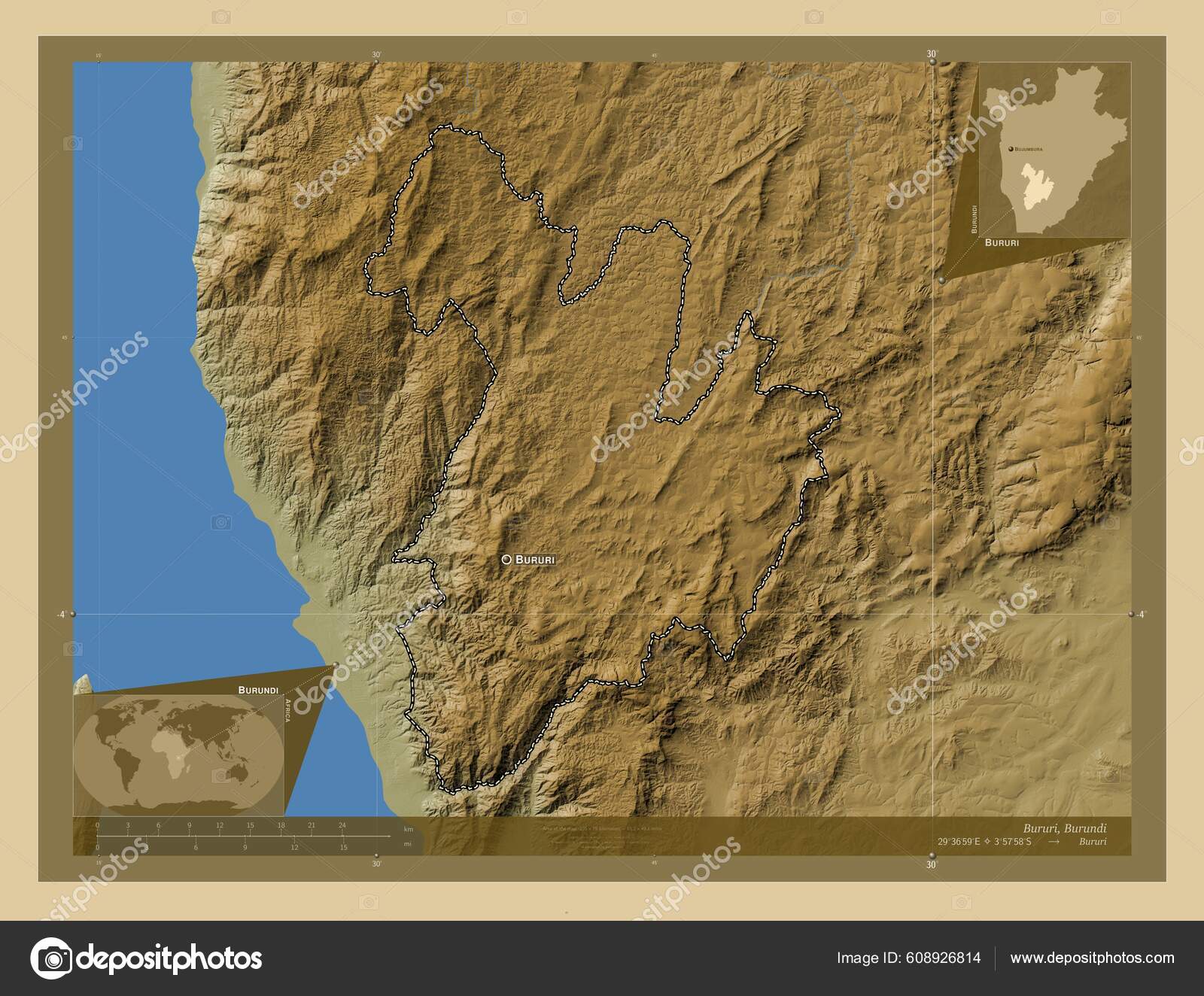 Bururi Province Burundi Colored Elevation Map Lakes Rivers Locations ...