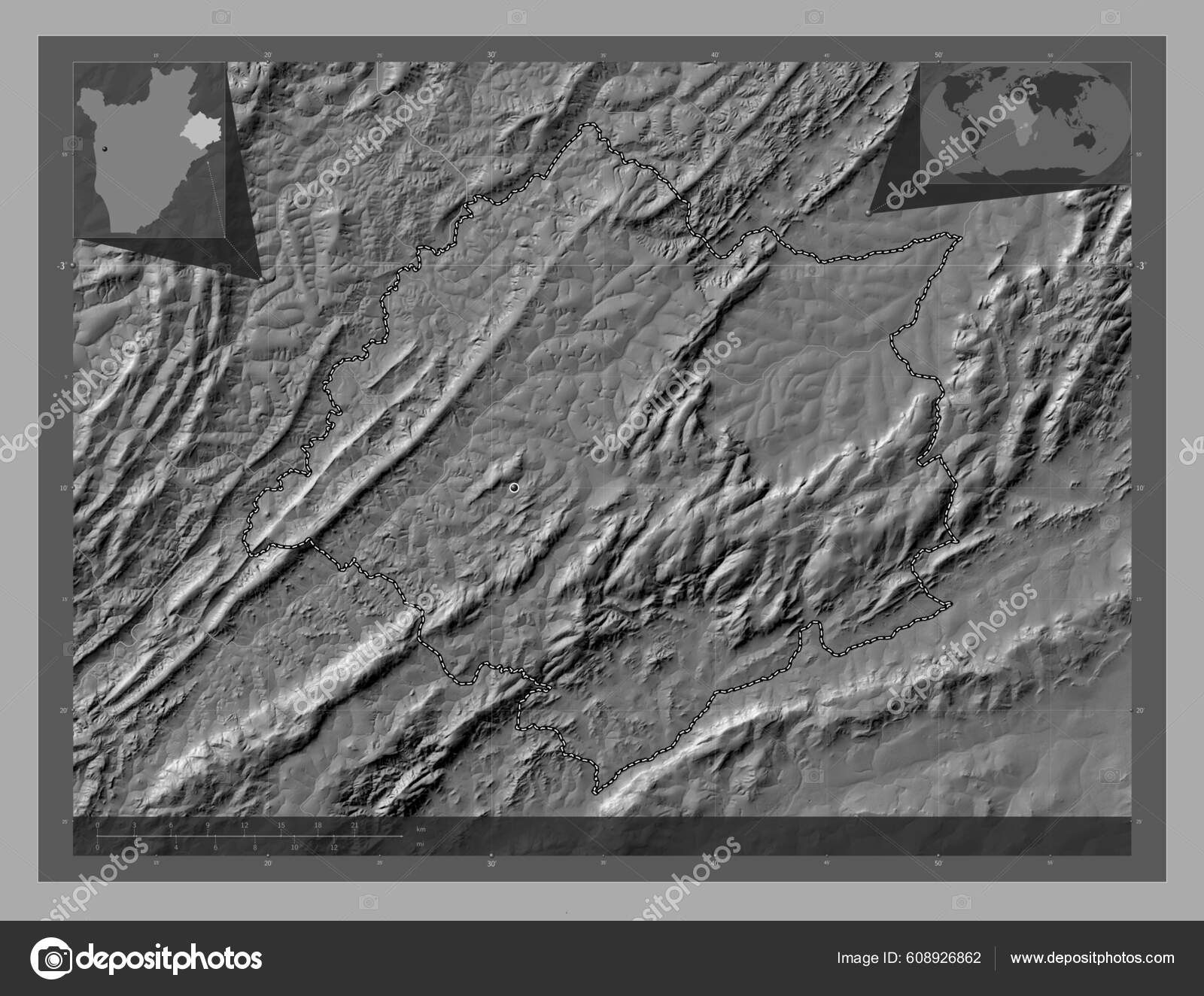 Cankuzo Provincia Burundi Mapa Elevación Bilevel Con Lagos Ríos ...