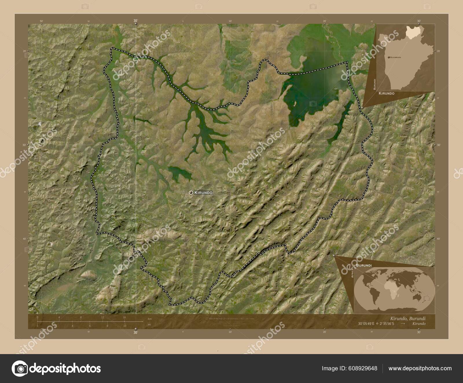 Kirundo Province Burundi Low Resolution Satellite Map Locations Names ...