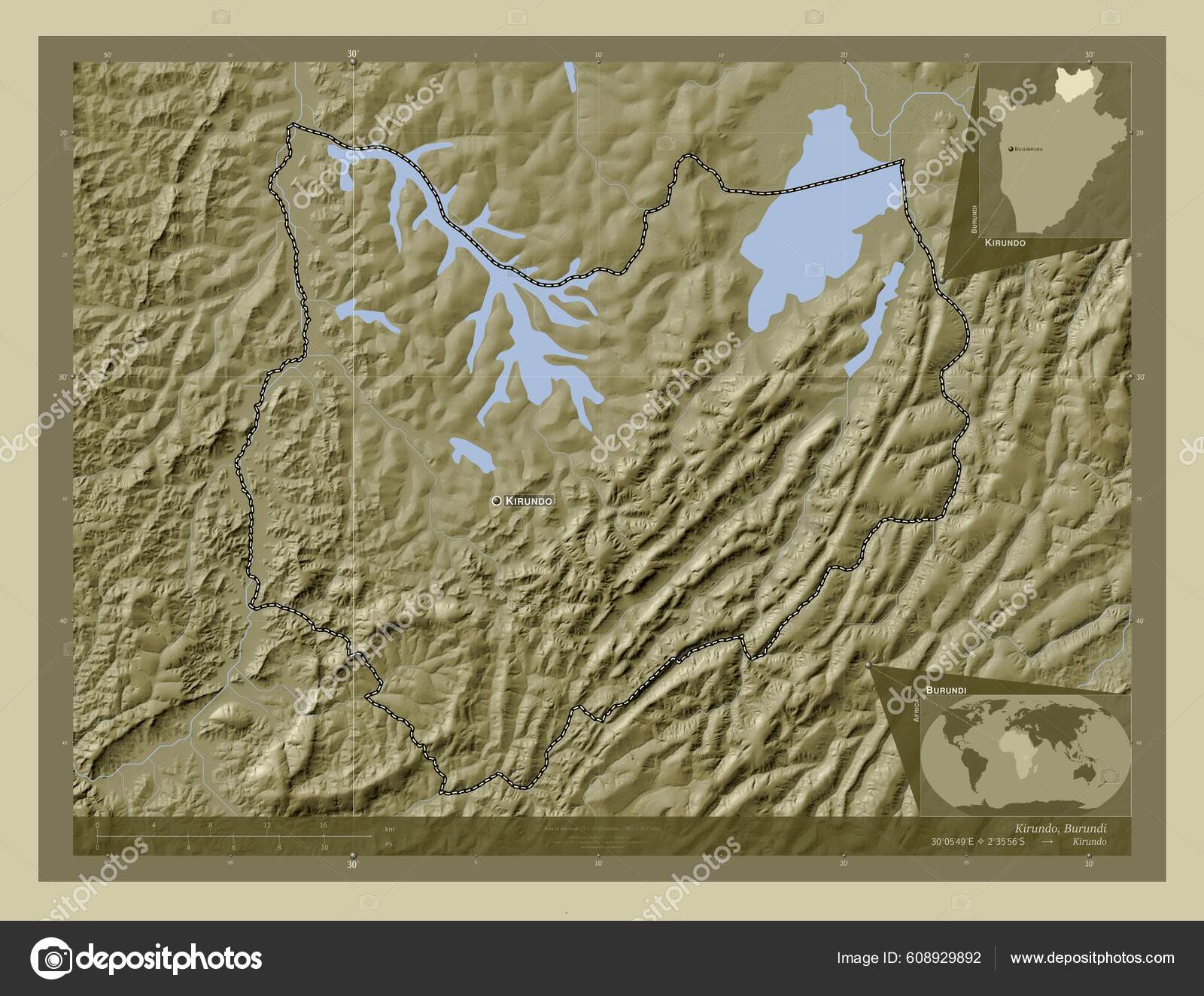 Kirundo Province Burundi Elevation Map Colored Wiki Style Lakes Rivers ...