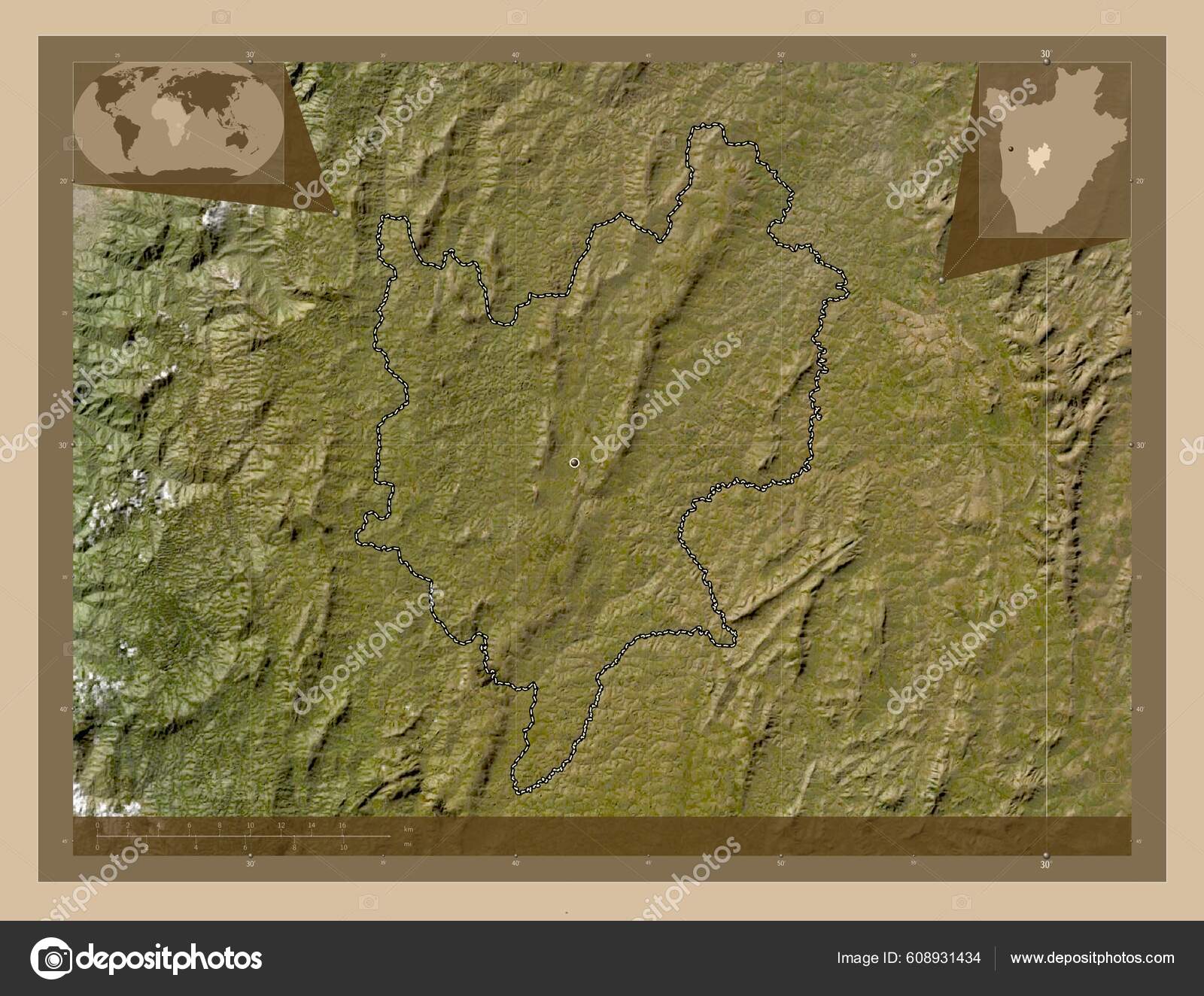 Mwaro Province Burundi Low Resolution Satellite Map Locations Major ...