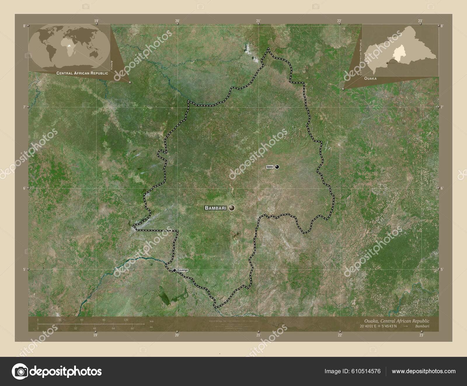 Ouaka Prefecture Central African Republic High Resolution Satellite Map ...