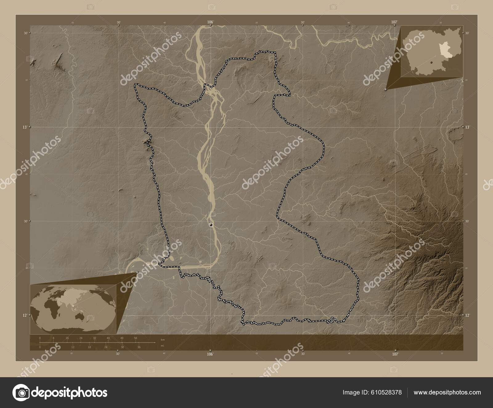 Kracheh Province Cambodia Elevation Map Colored Sepia Tones Lakes Rivers — Stock Photo © Yarr65 ...