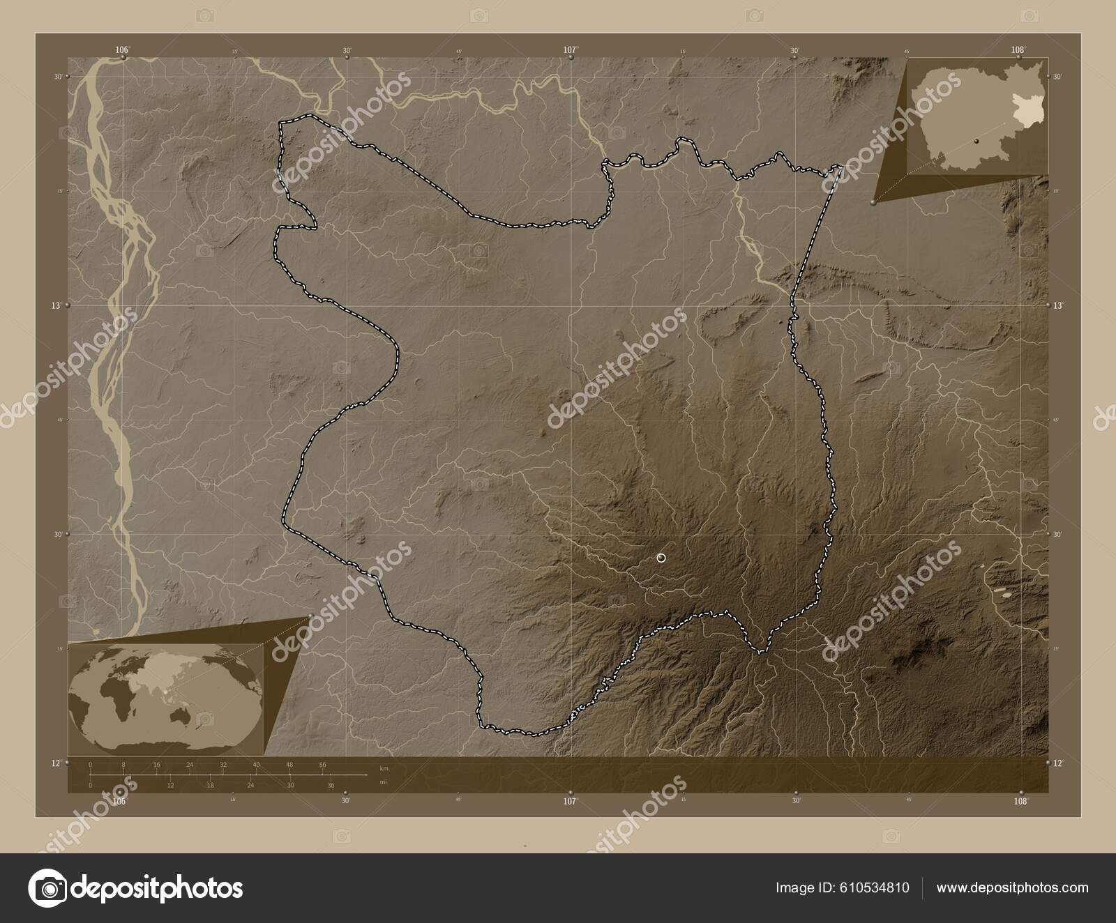 Mondol Kiri Province Cambodia Elevation Map Colored Sepia Tones Lakes — Stock Photo © Yarr65 ...