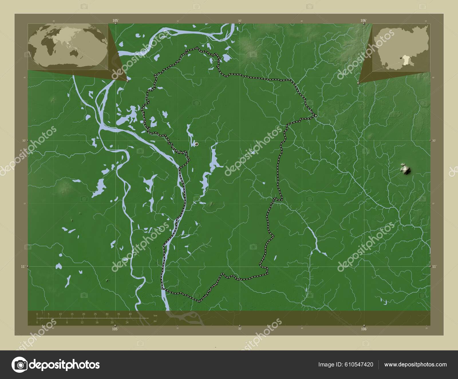 Prey Veng Province Cambodia Elevation Map Colored Wiki Style Lakes ...