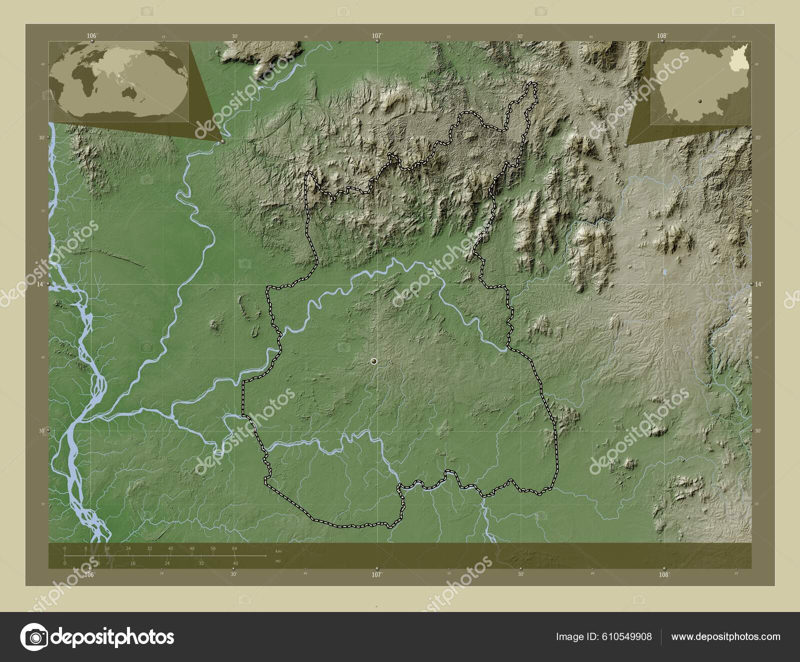 Rotanokiri Province Cambodia Elevation Map Colored Wiki Style Lakes Rivers — Stock Photo ...