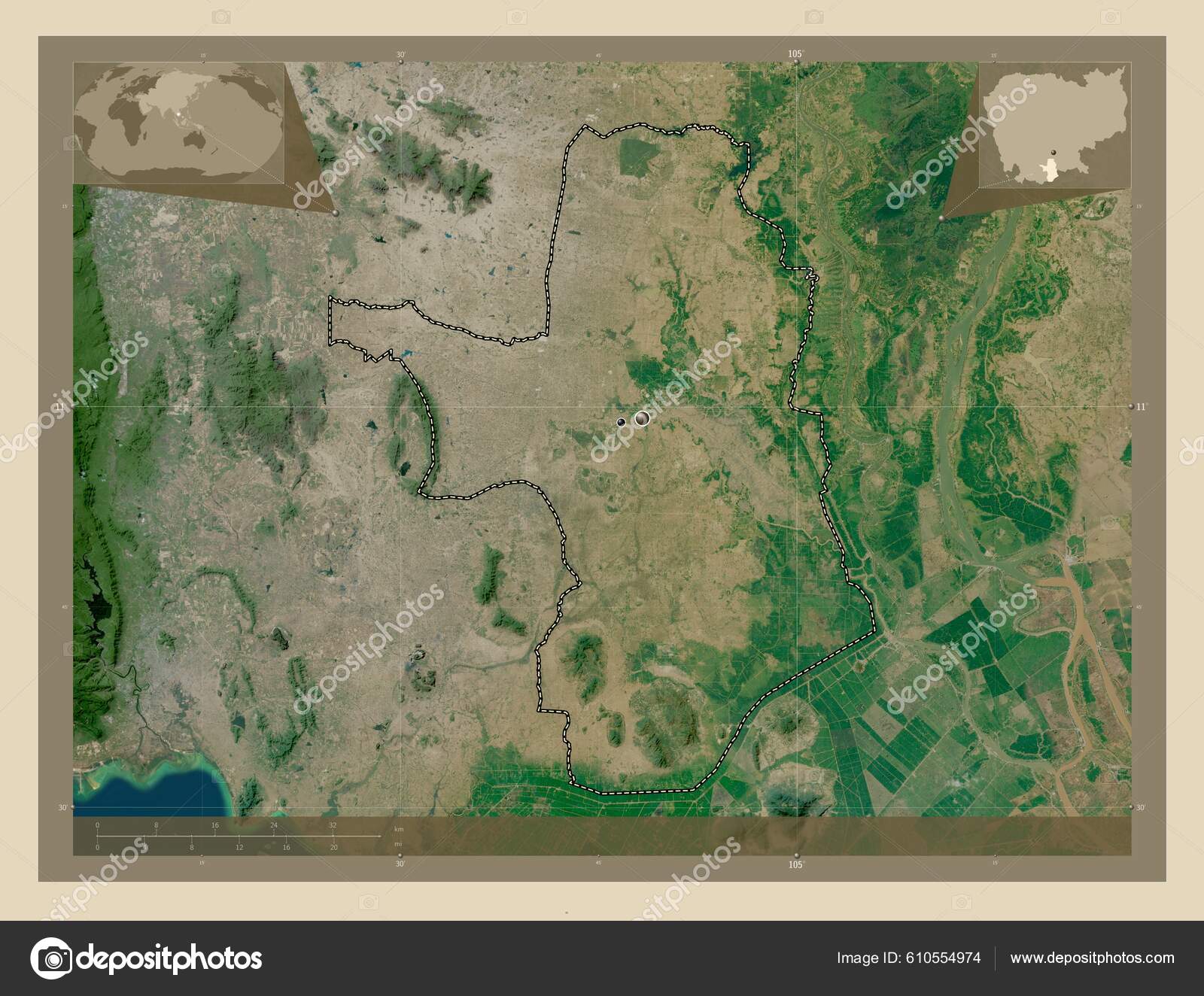 Takev Province Cambodia High Resolution Satellite Map Locations Major ...