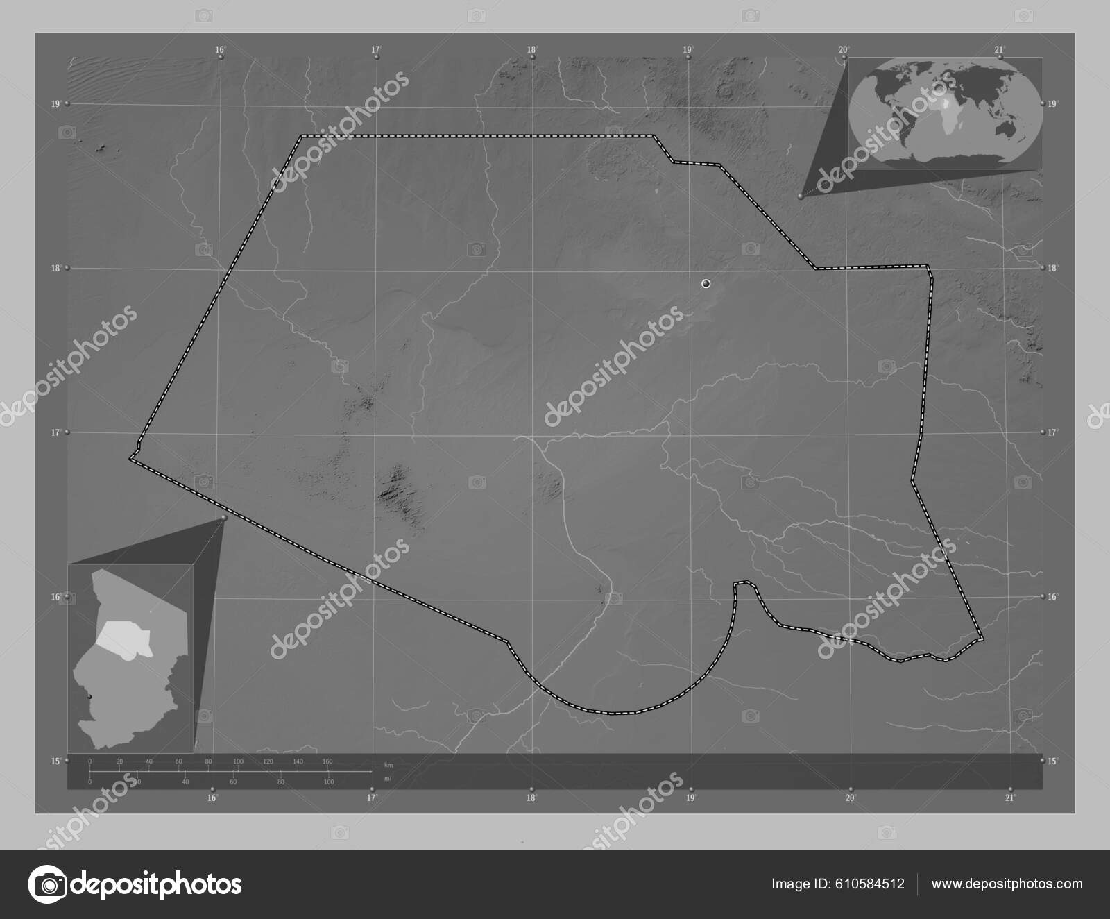 Borkou Region Chad Grayscale Elevation Map Lakes Rivers Locations Major ...