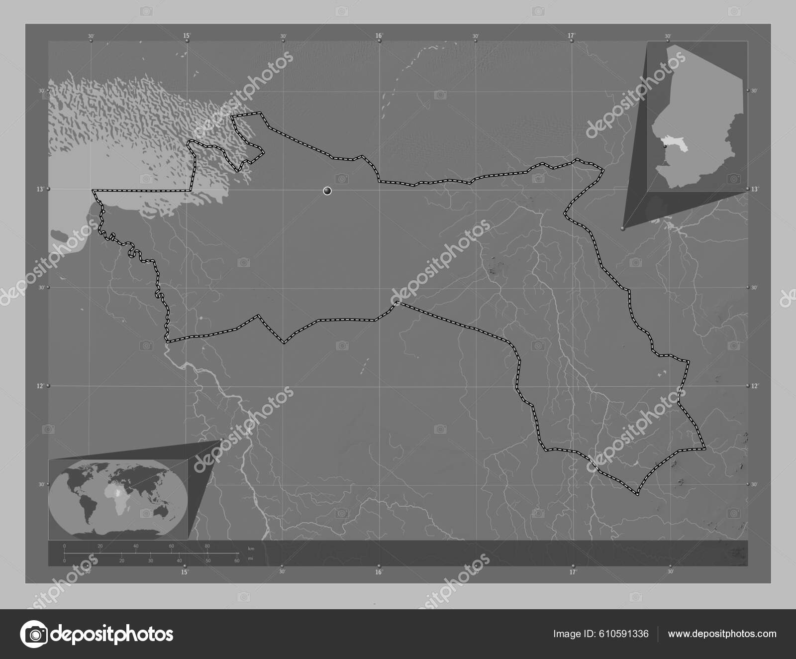 Hadjer Lamis Región Chad Mapa Elevación Escala Grises Con Lagos — Foto ...