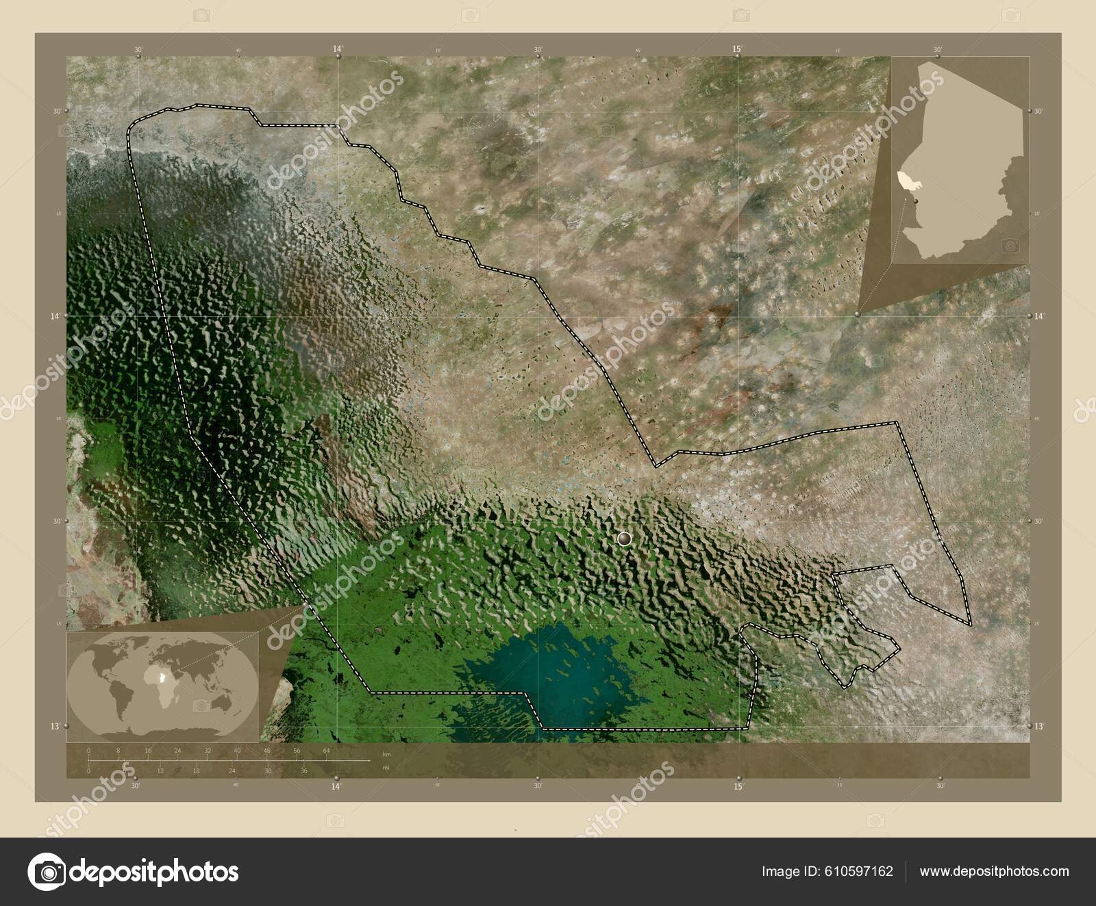 Lac Region Chad High Resolution Satellite Map Corner Auxiliary Location ...