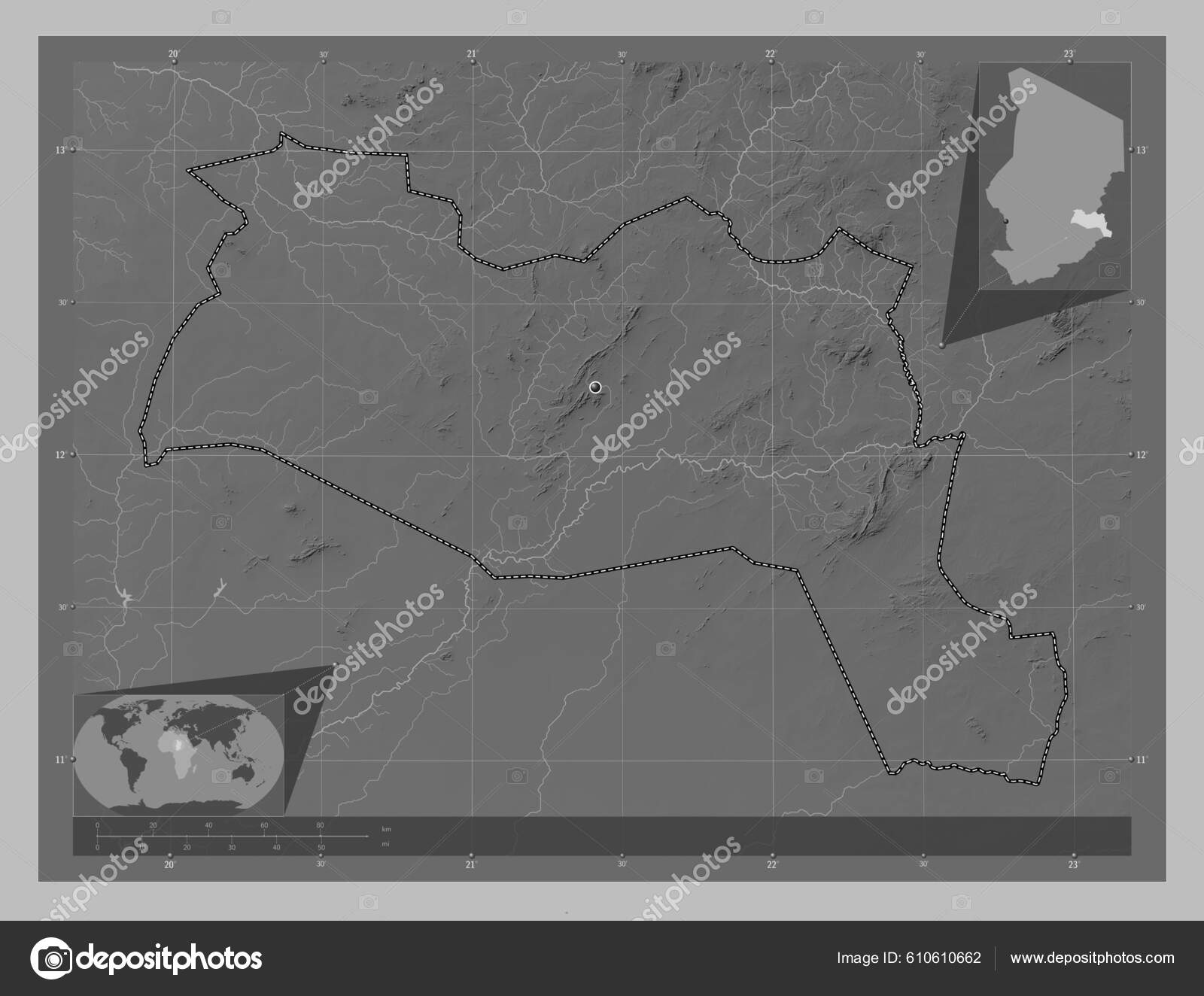 Sila Region Chad Grayscale Elevation Map Lakes Rivers Locations Major ...