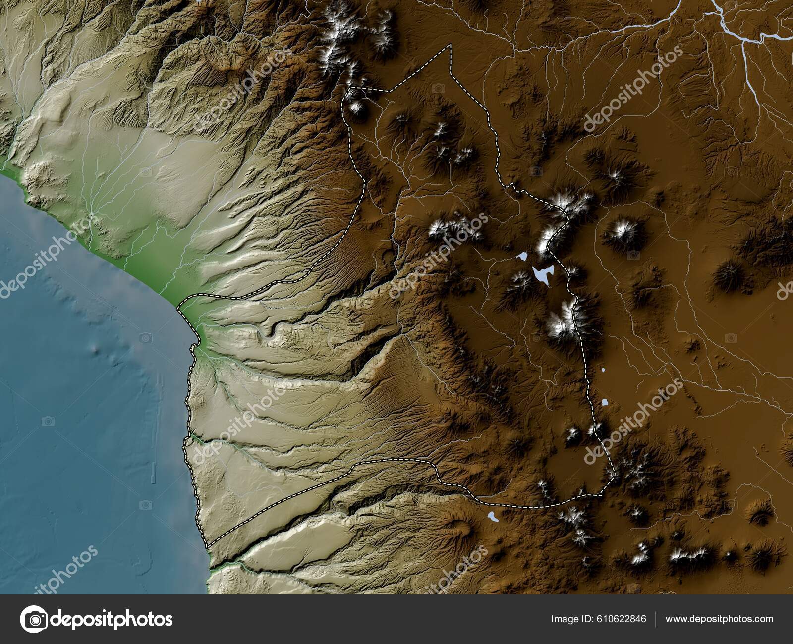 Arica Parinacota Region Chile Elevation Map Colored Wiki Style Lakes ...