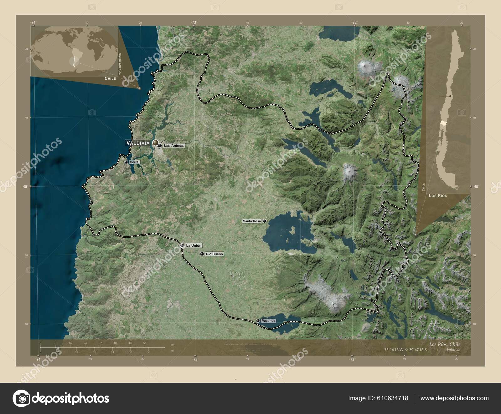 Los Ríos Región Chile Mapa Satelital Alta Resolución Ubicaciones ...