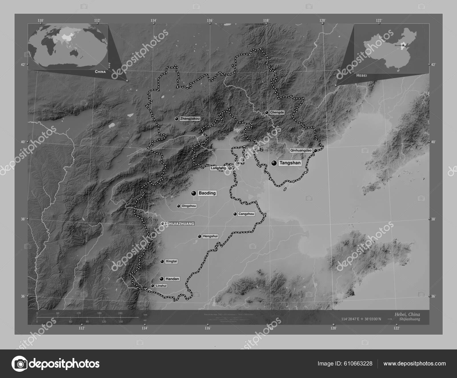Hebei Province China Grayscale Elevation Map Lakes Rivers Locations ... Hebei Province China Grayscale Elevation Map Lakes Rivers Locations ...