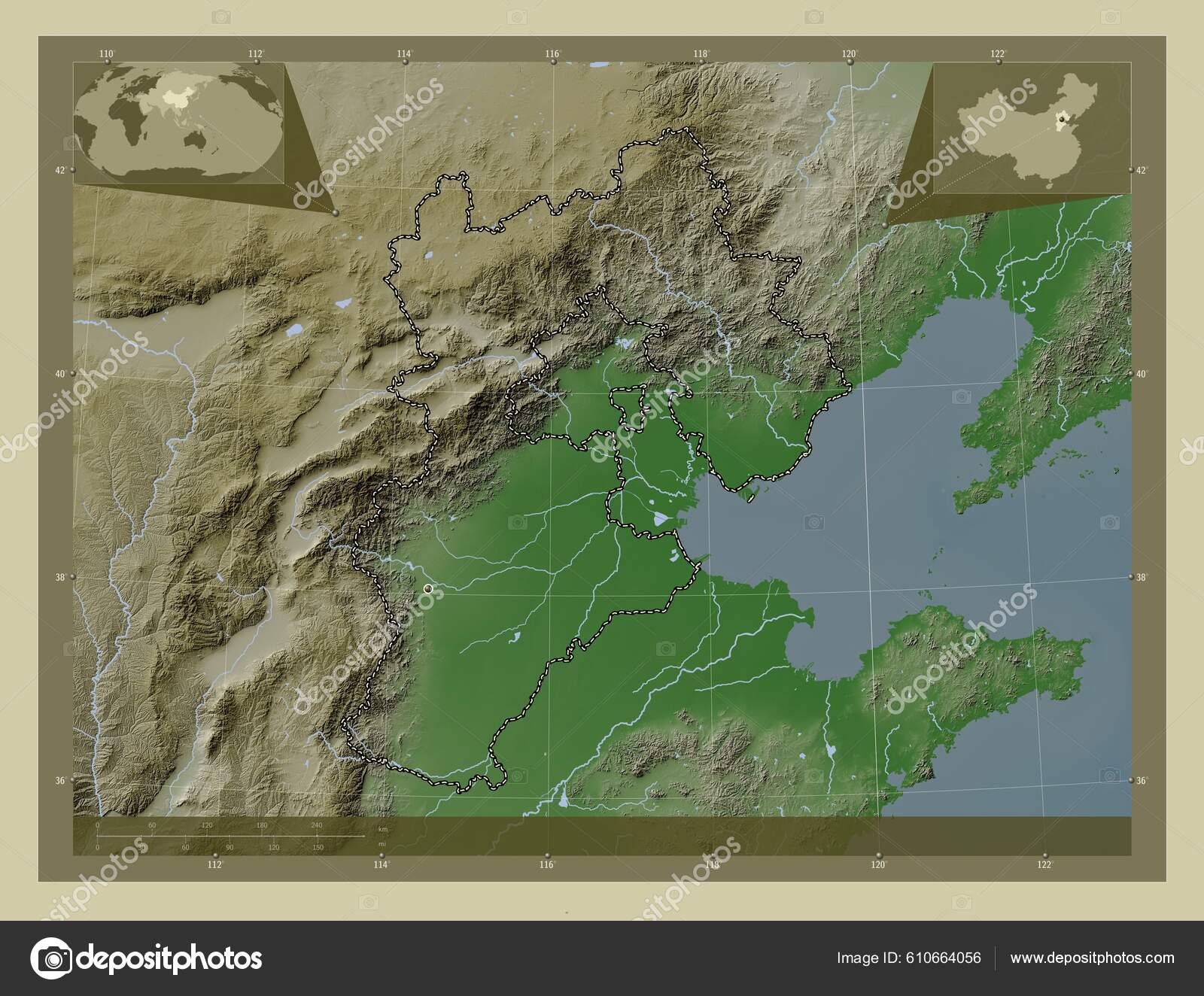 Hebei Province China Elevation Map Colored Wiki Style Lakes Rivers ...