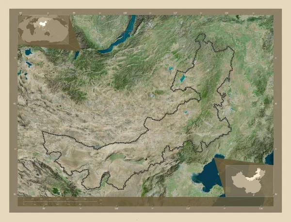 Nei Mongol, autonomous region of China. High resolution satellite map. Corner auxiliary location ...
