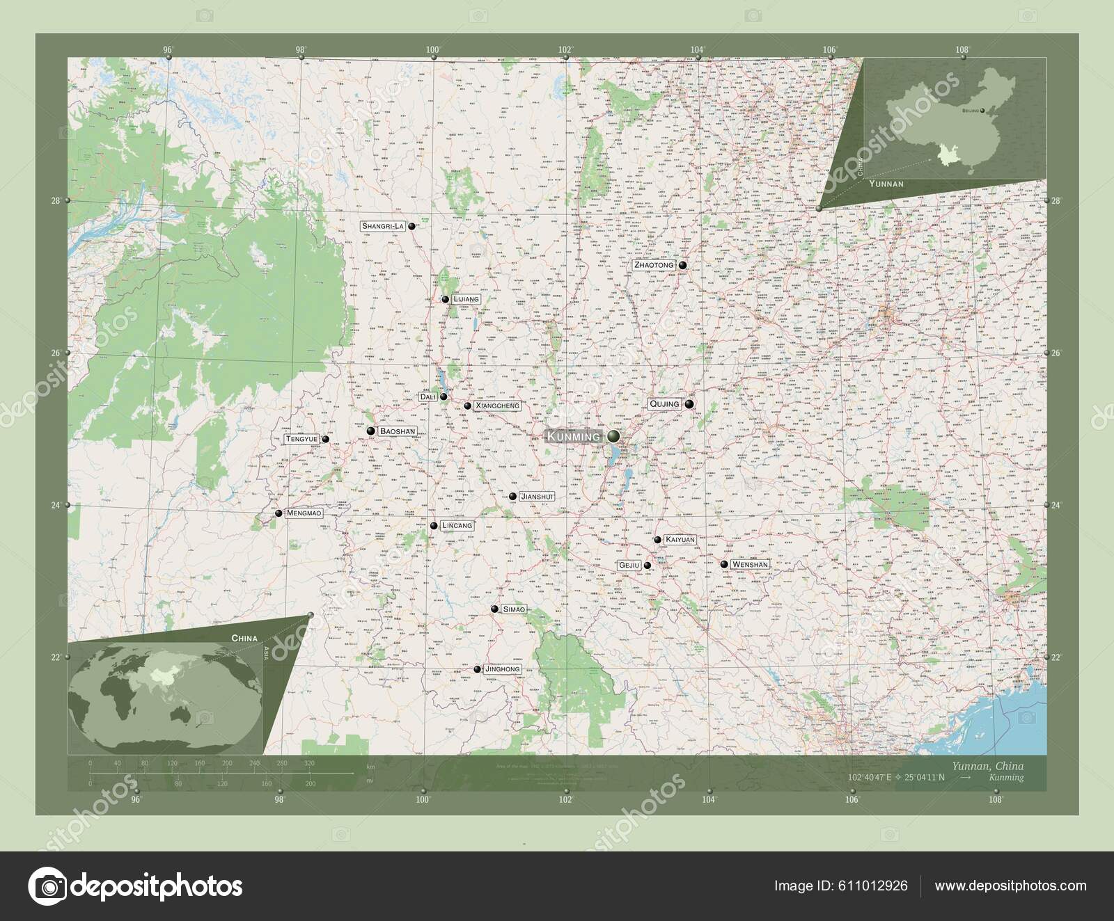 Yunnan Province China Open Street Map Locations Names Major Cities ...