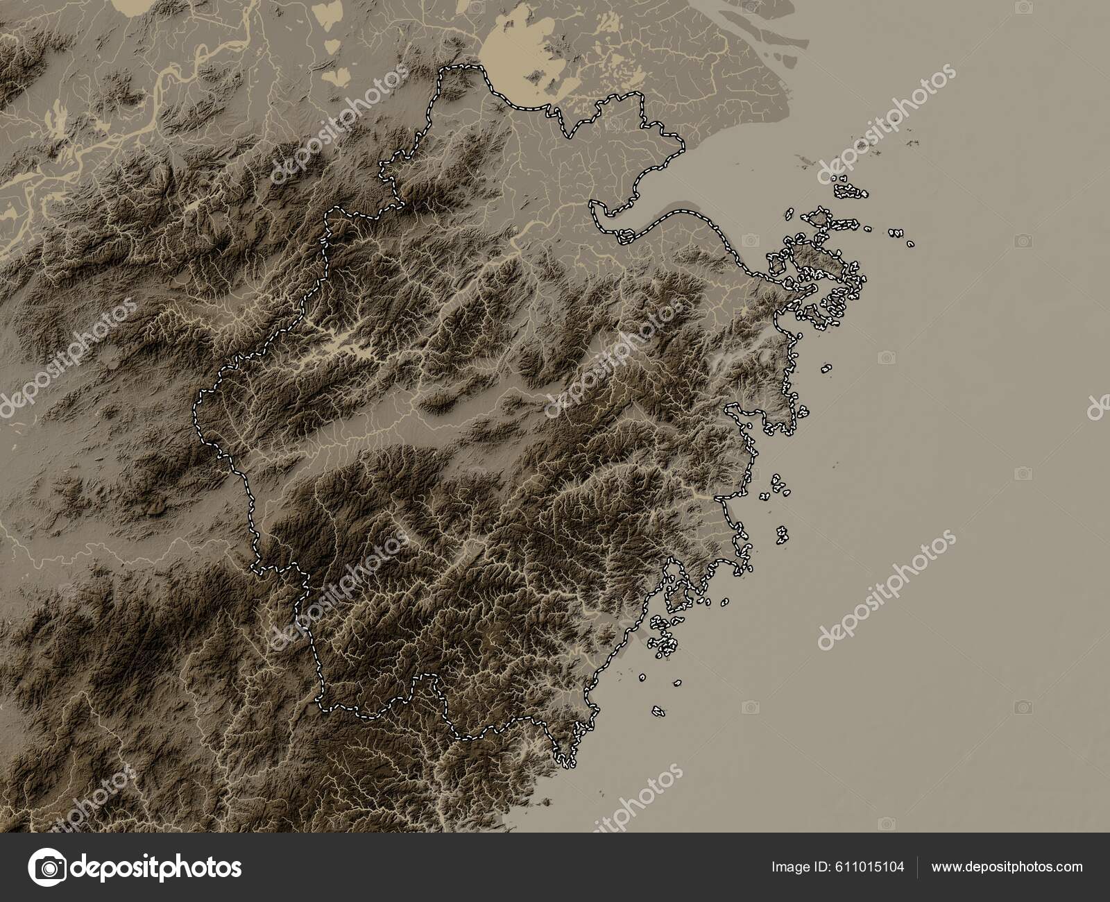 Zhejiang Province China Elevation Map Colored Sepia Tones Lakes Rivers — Stock Photo © Yarr65 ...
