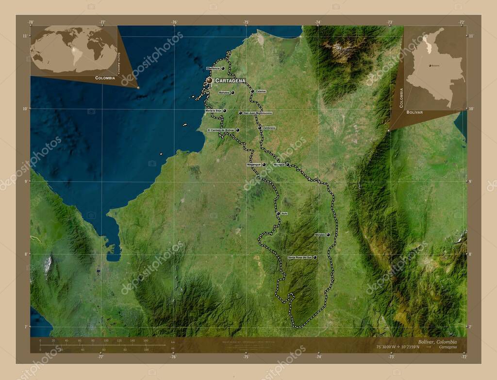 Bolívar, departamento de Colombia. Mapa satelital de baja resolución ...