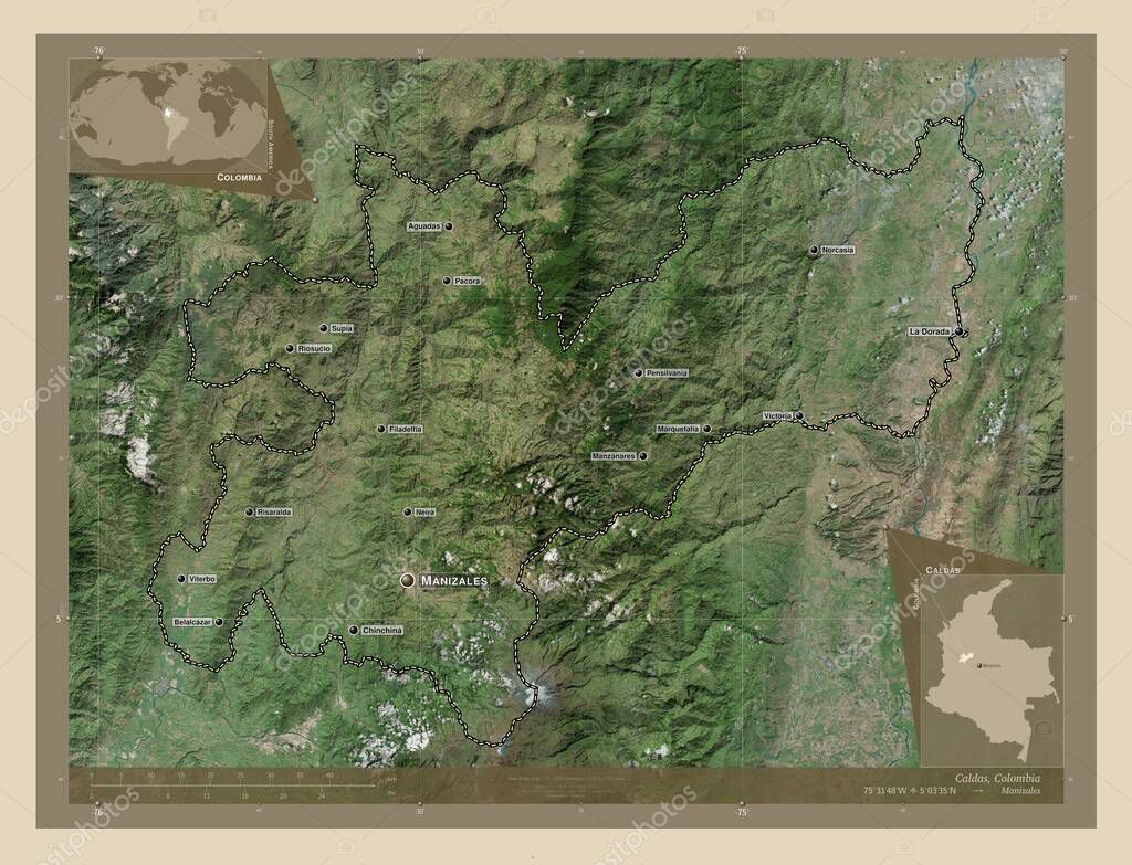 Caldas, departamento de Colombia. Mapa satelital de alta resolución ...