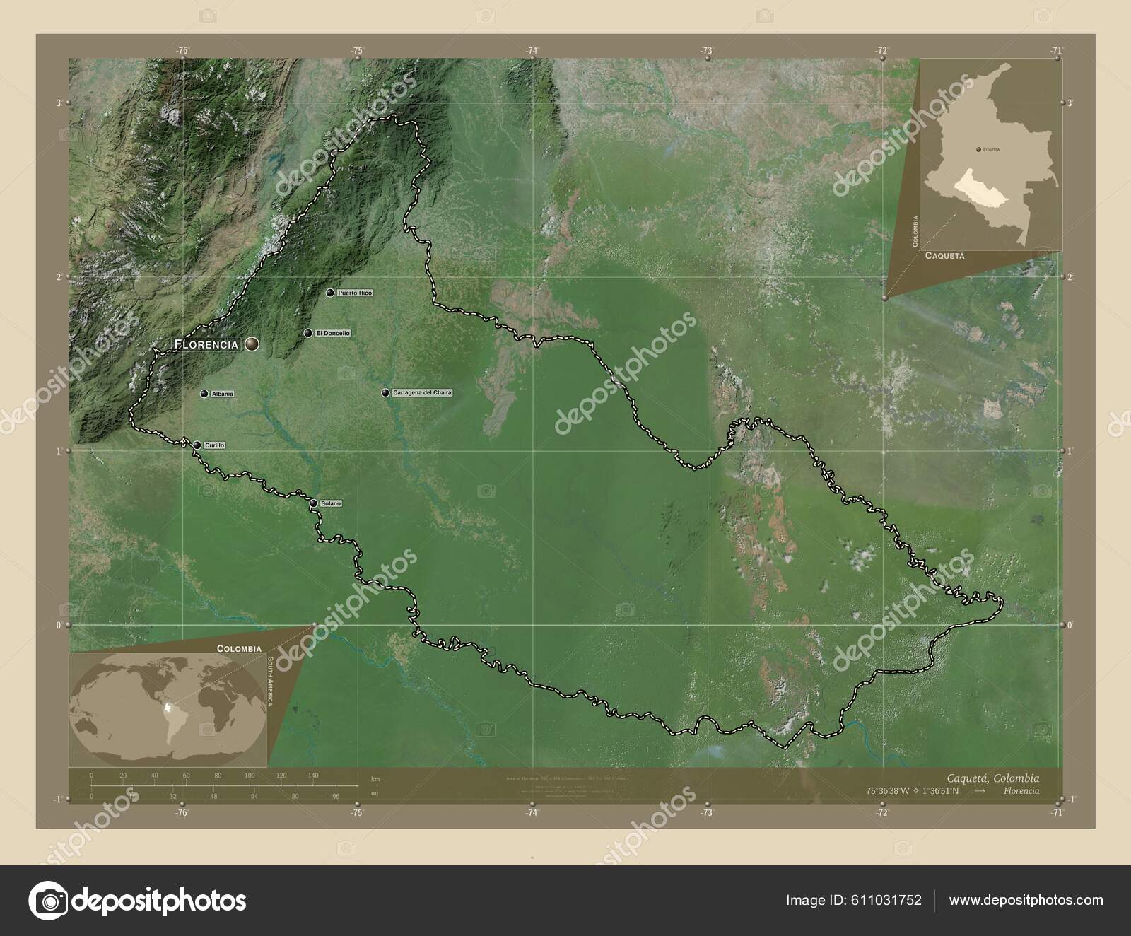 Caqueta Intendancy Colombia High Resolution Satellite Map Locations ...