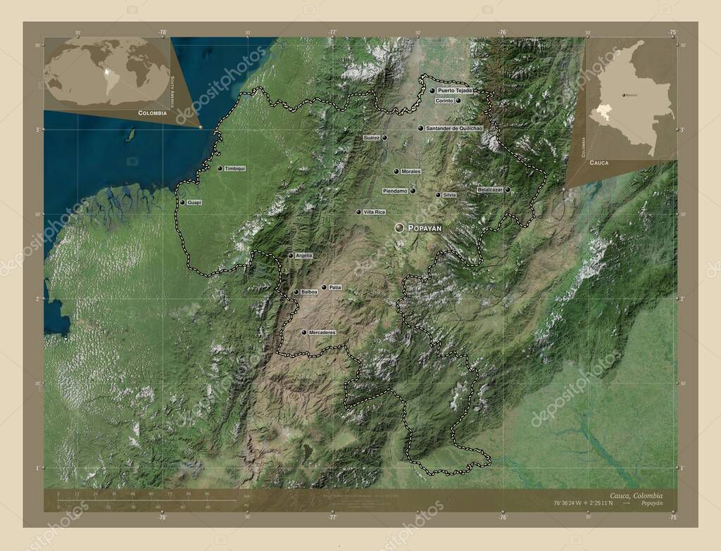 Cauca, departamento de Colombia. Mapa satelital de alta resolución ...