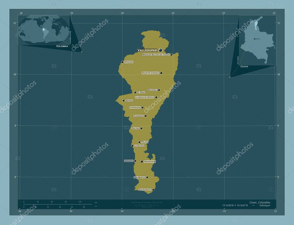 C sar, departamento de Colombia. Forma de color s lido. Ubicaciones y ...