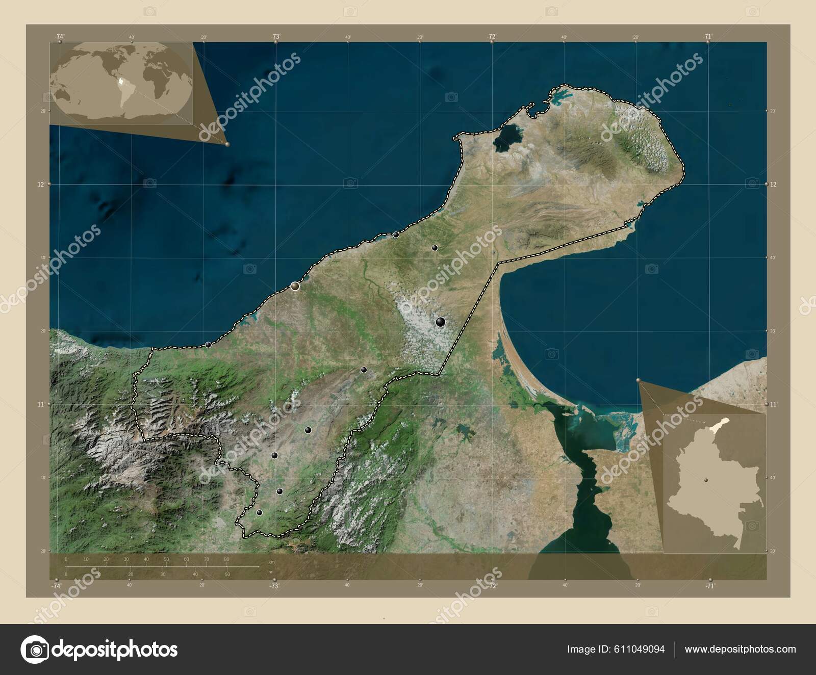 Guajira Department Colombia High Resolution Satellite Map Locations ...