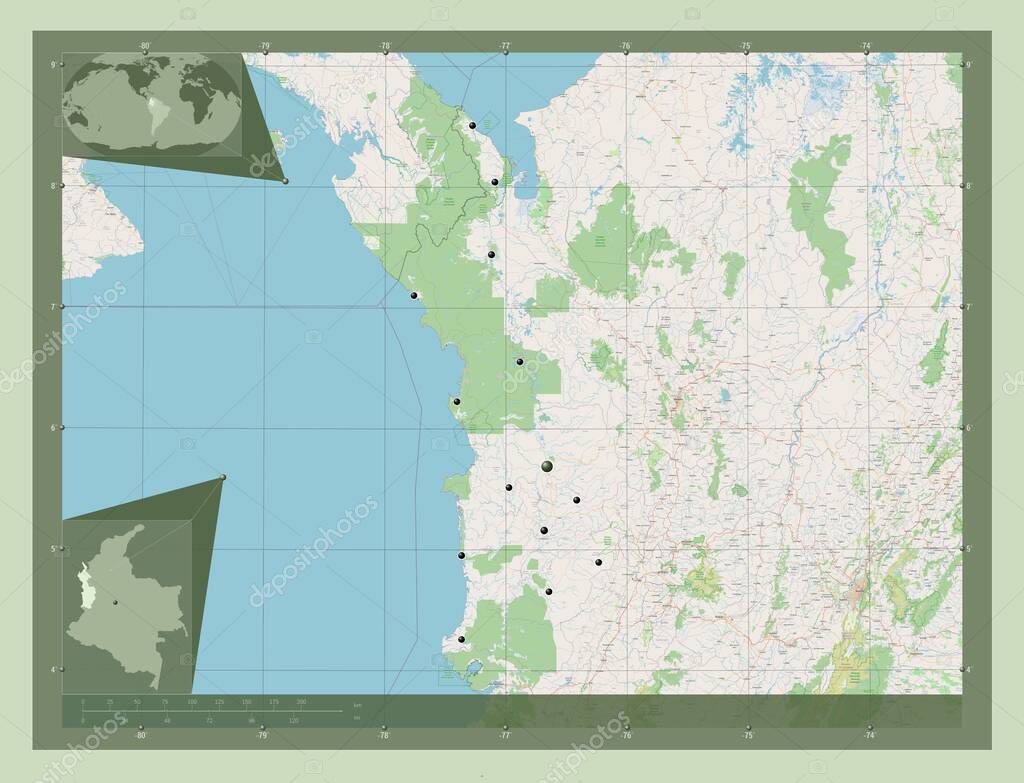 Choco, departamento de Colombia. Open Street Map. Ubicaciones de las ...