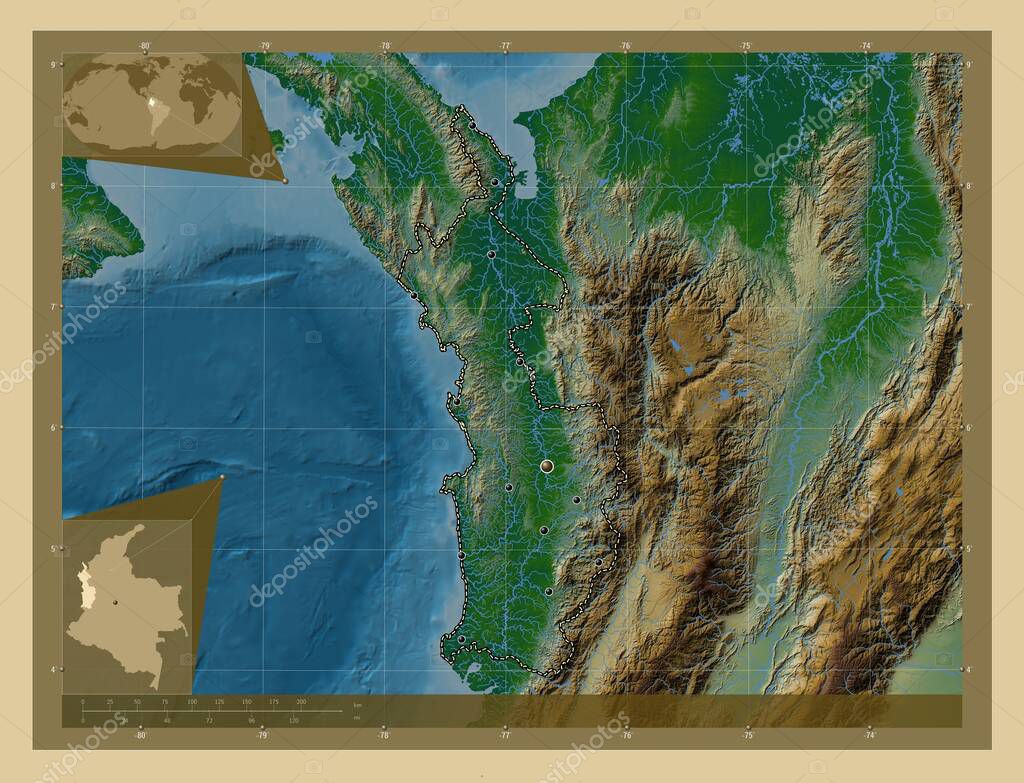 Choco, departamento de Colombia. Mapa de elevaci n de colores con lagos ...